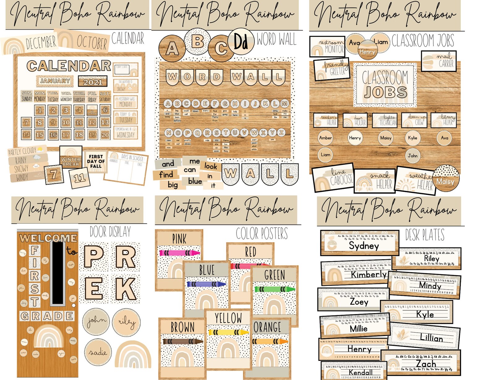 Neutral Boho Rainbow Complete Classroom Collection - Etsy