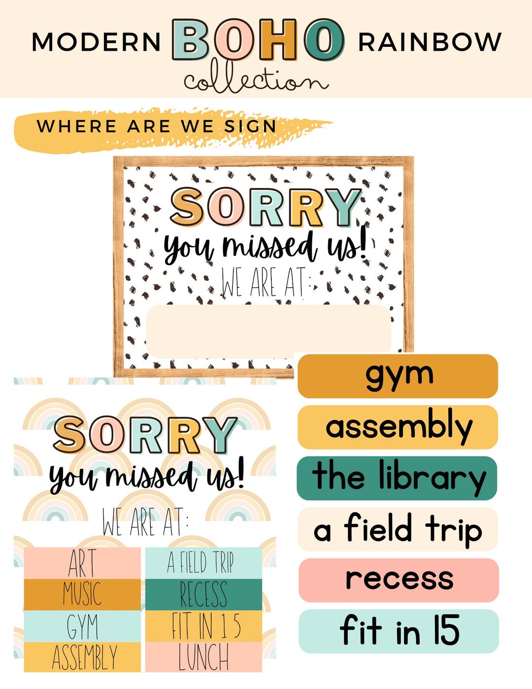 Modern Boho Rainbow Where Are We Classroom Door Sign [editable] - Etsy