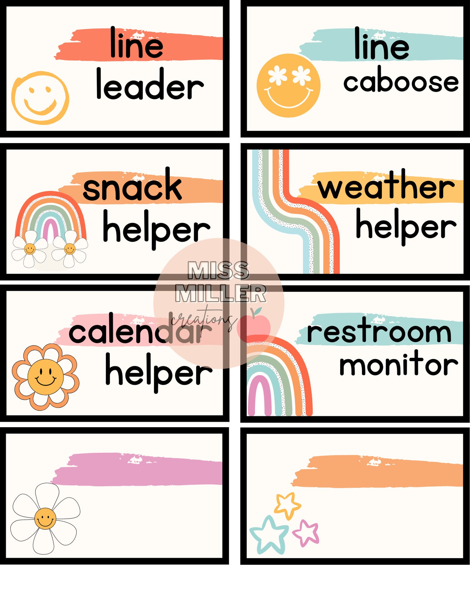 Retro Rainbow Class Jobs Display [editable] - Etsy