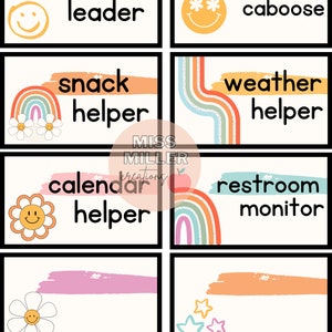 Retro Rainbow Class Jobs Display [editable] - Etsy