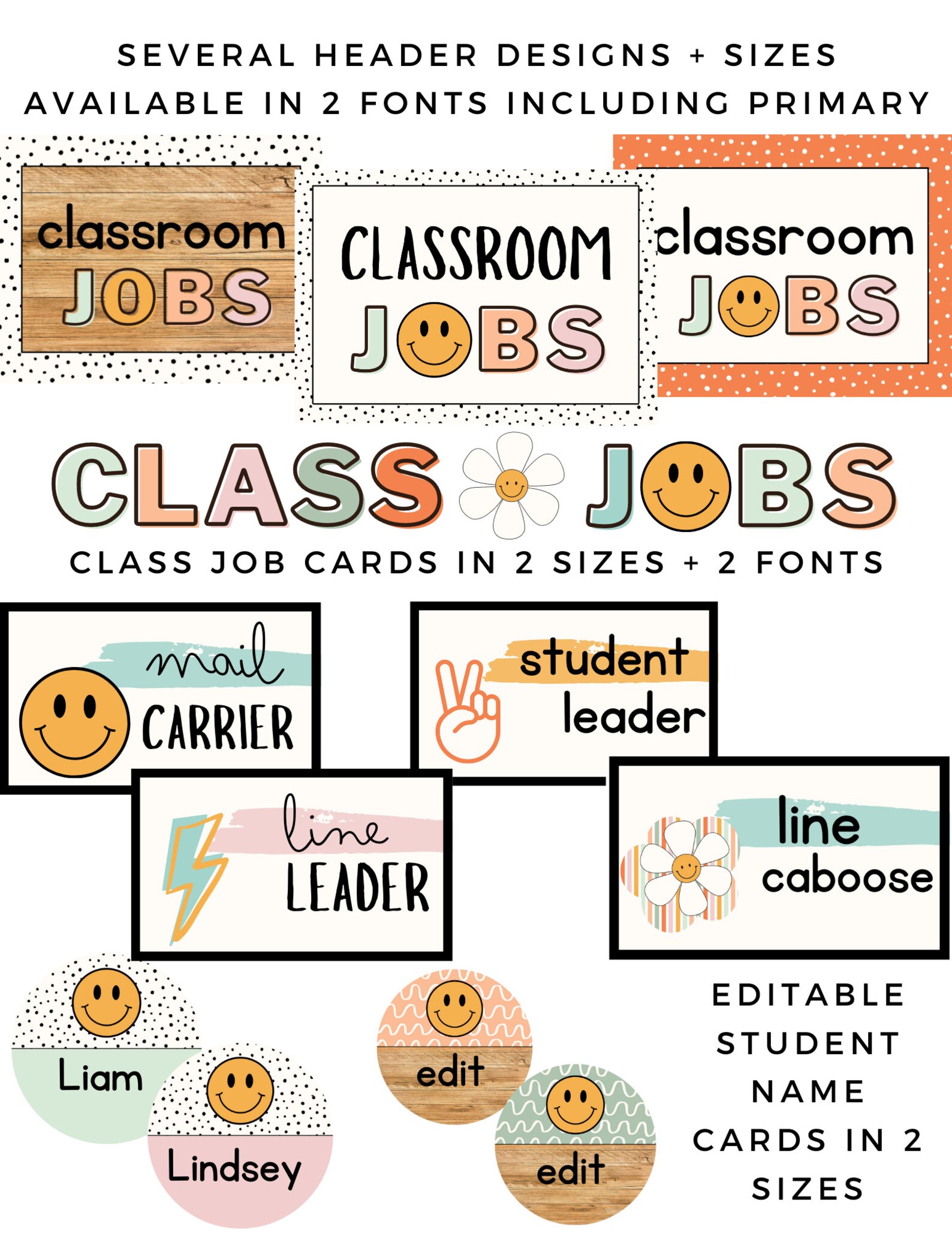 Groovy Boho Class Jobs Display editable - Etsy