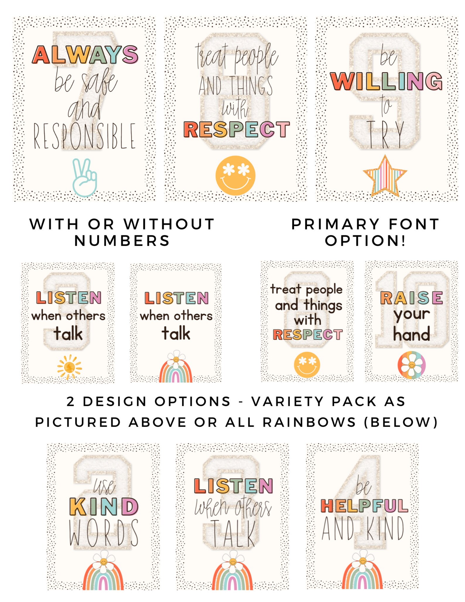 Retro Rainbow Class Rules Posters - Etsy
