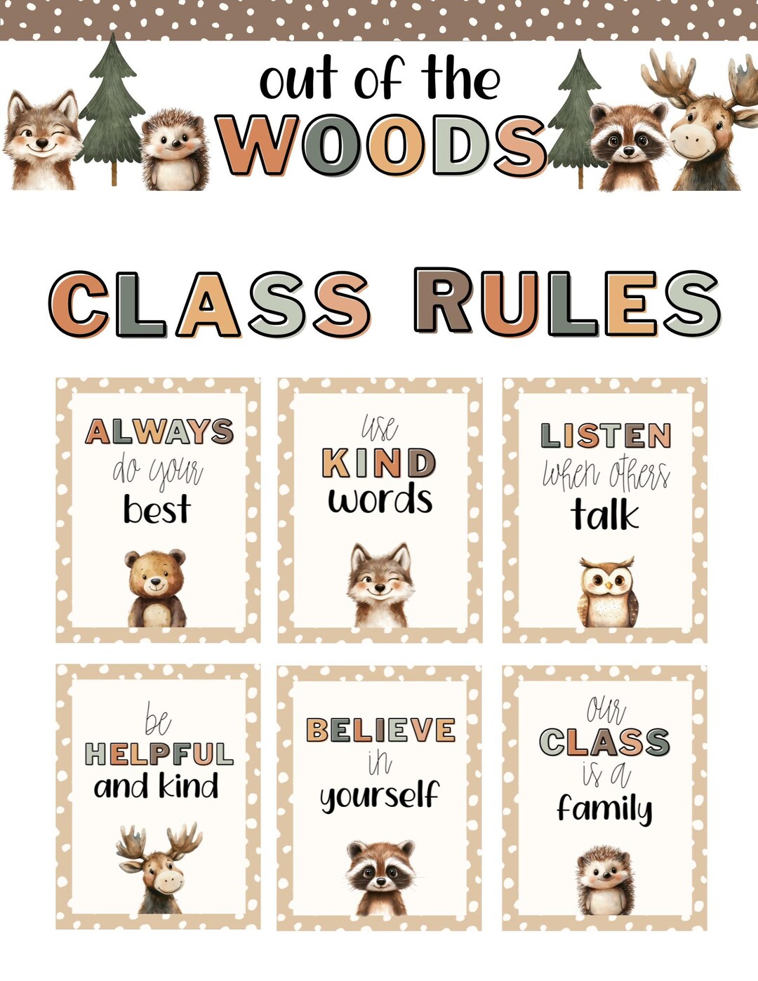 Out of the Woods Class Rules Posters - Etsy