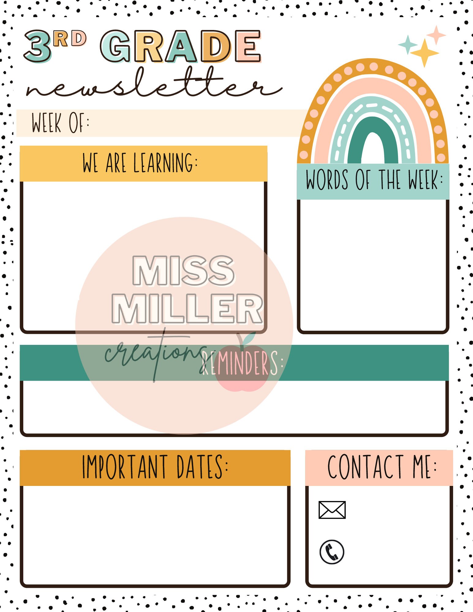 Modern Boho Rainbow Newsletter editable - Etsy