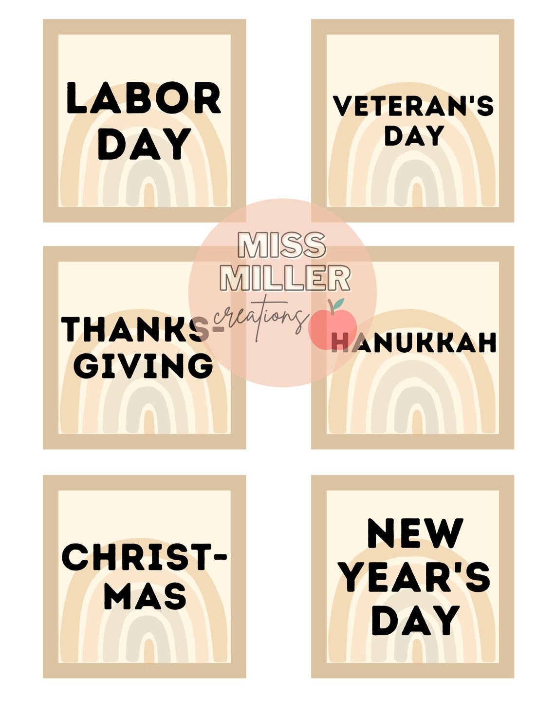 Neutral Boho Rainbow Classroom Calendar editable | Etsy