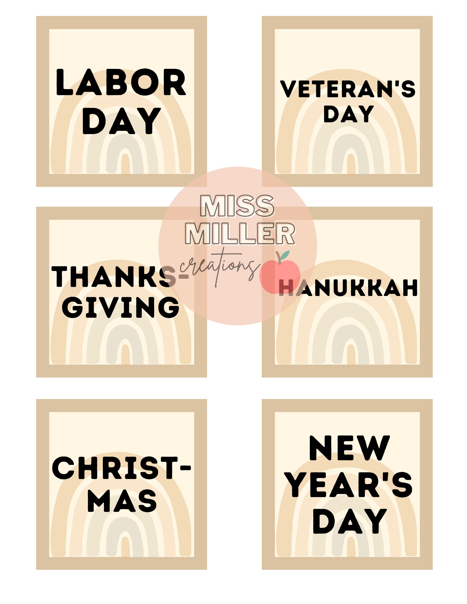 Neutral Boho Rainbow Classroom Calendar editable | Etsy