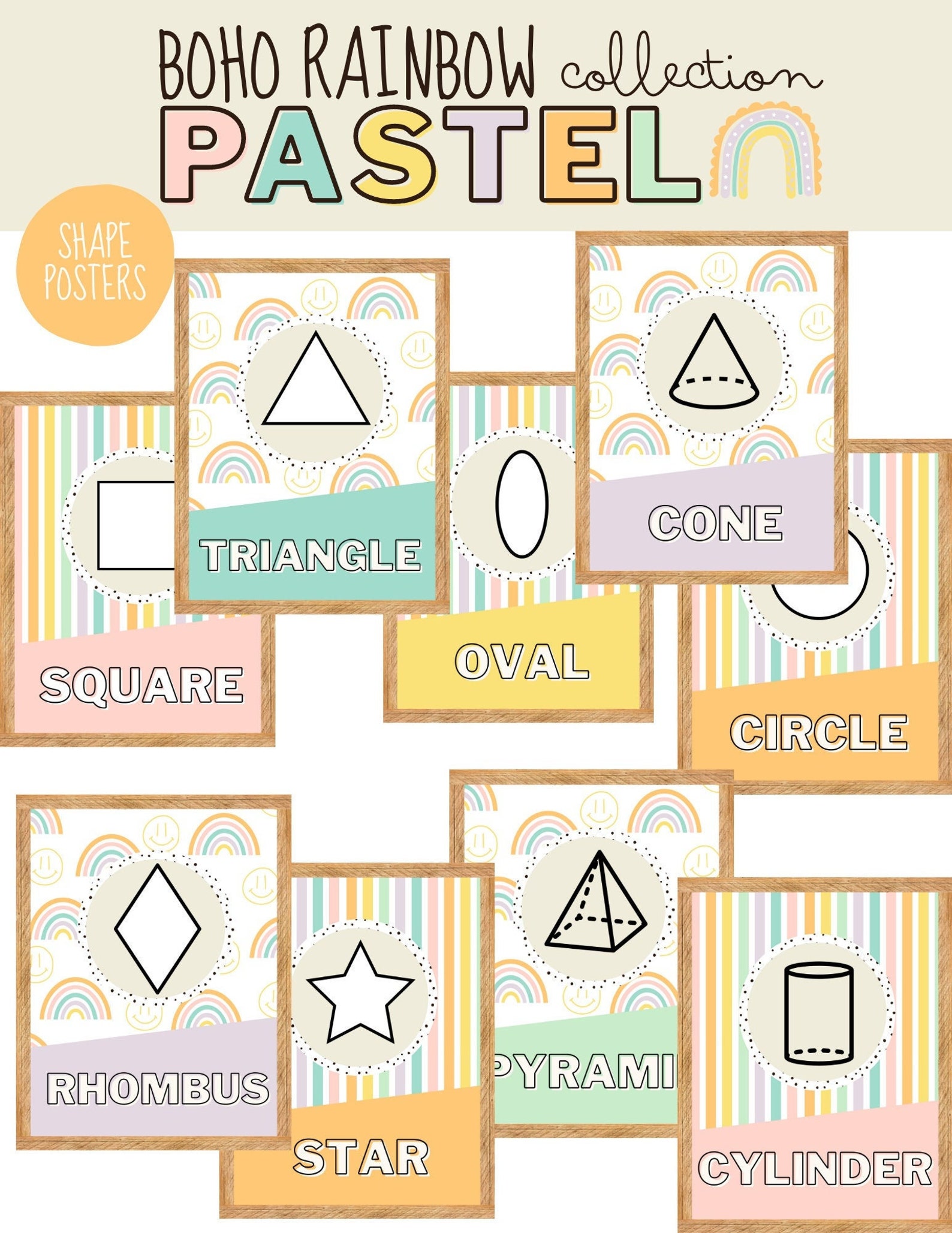 Pastel Boho Rainbow Classroom Shape Posters - Etsy