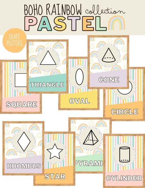 Pastel Boho Rainbow Classroom Shape Posters - Etsy