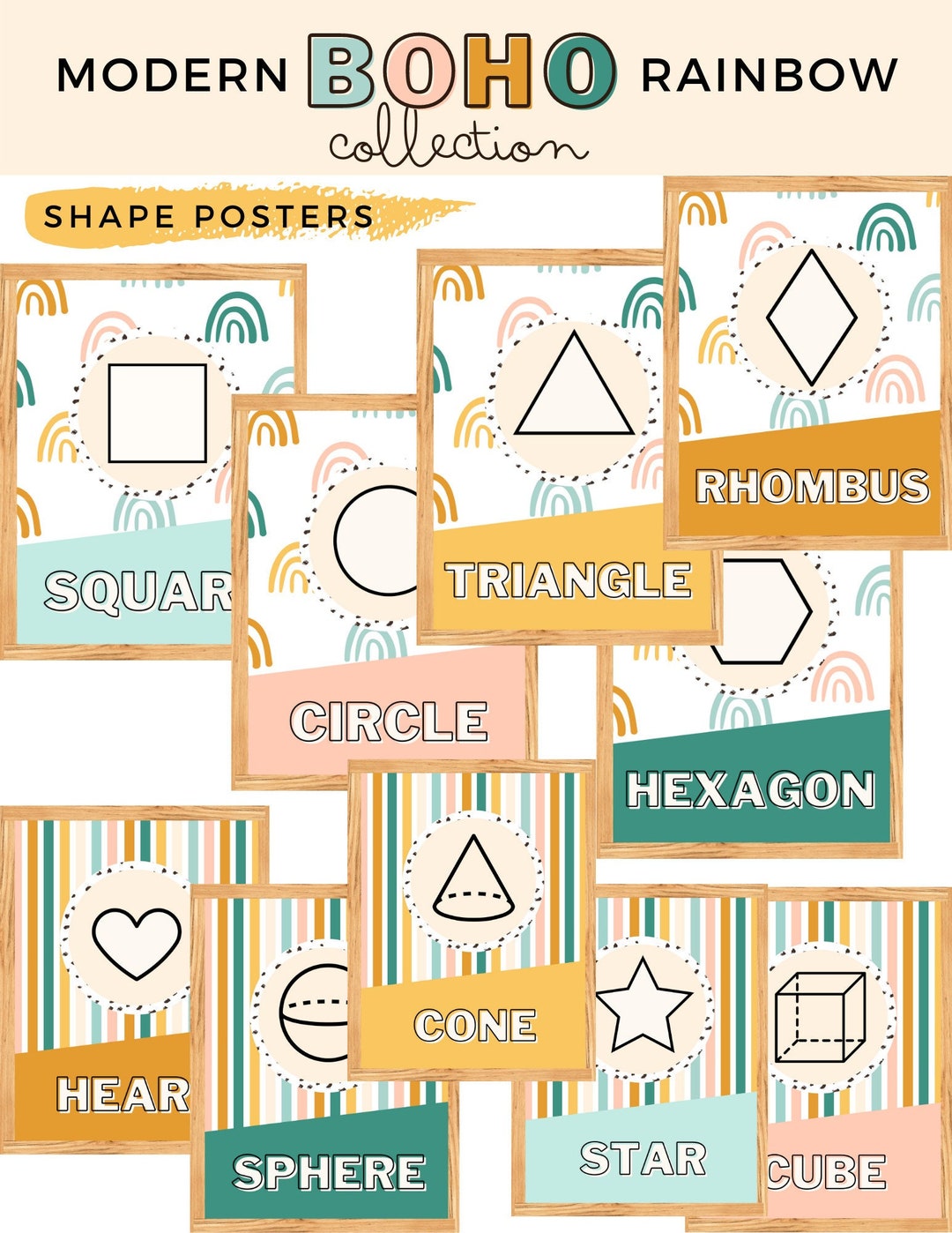 Modern Boho Rainbow Classroom Shape Posters - Etsy