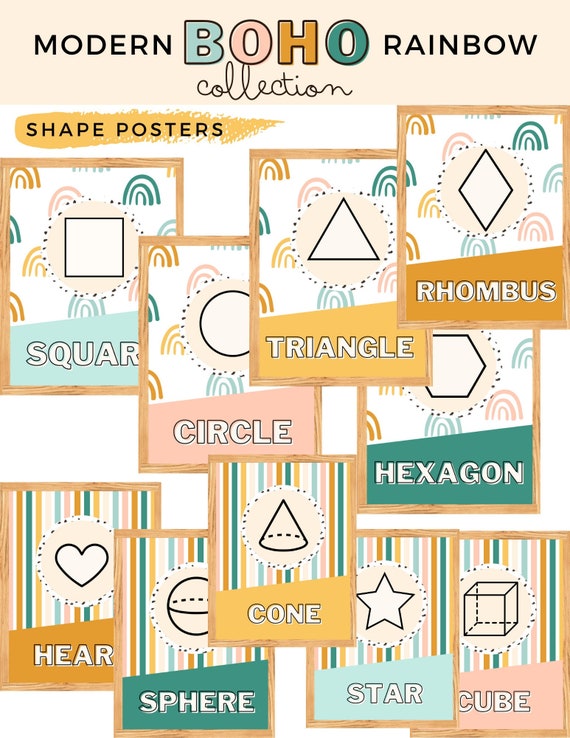 Modern Boho Rainbow Classroom Shape Posters - Etsy
