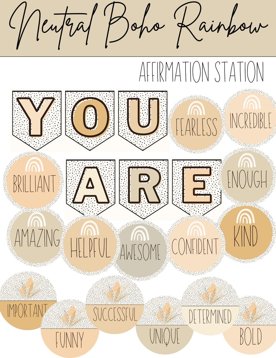 Neutral Boho Rainbow Classroom Affirmation Station - Etsy