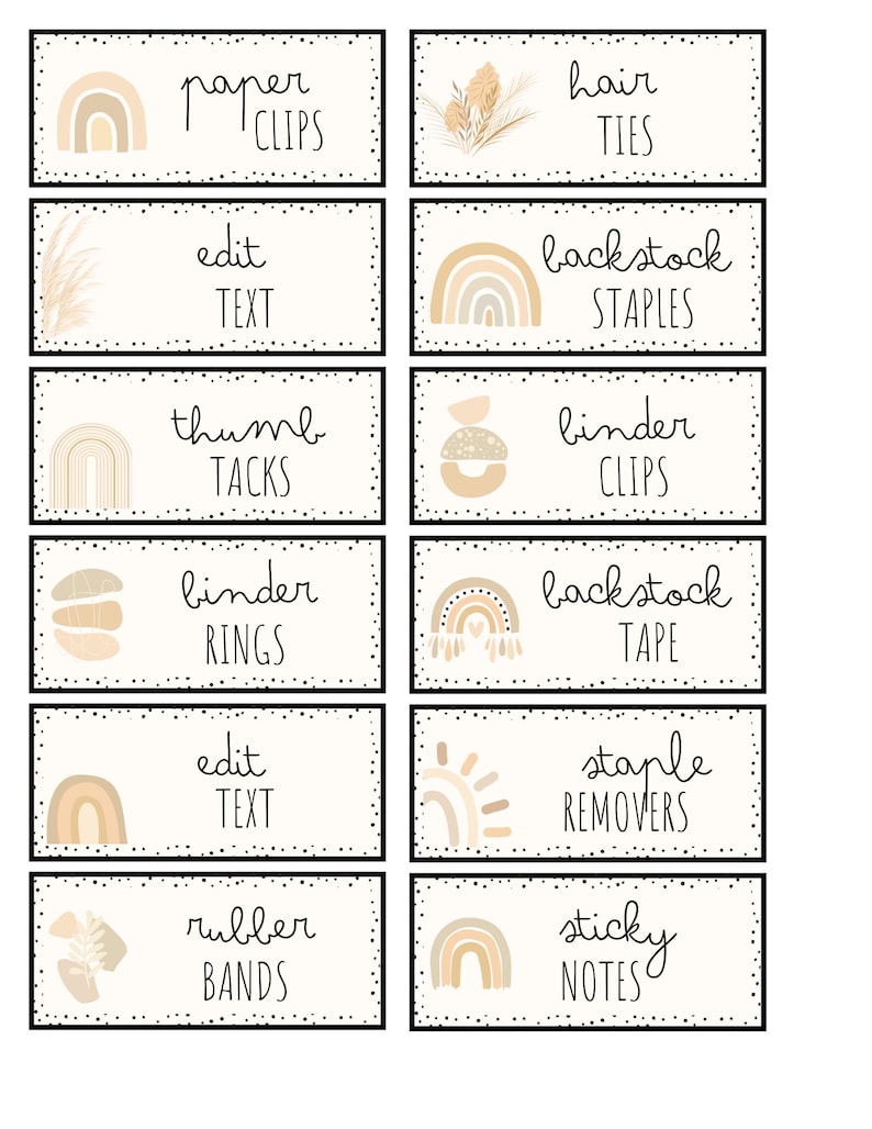 Neutral Boho Rainbow Teacher Toolbox Labels editable - Etsy