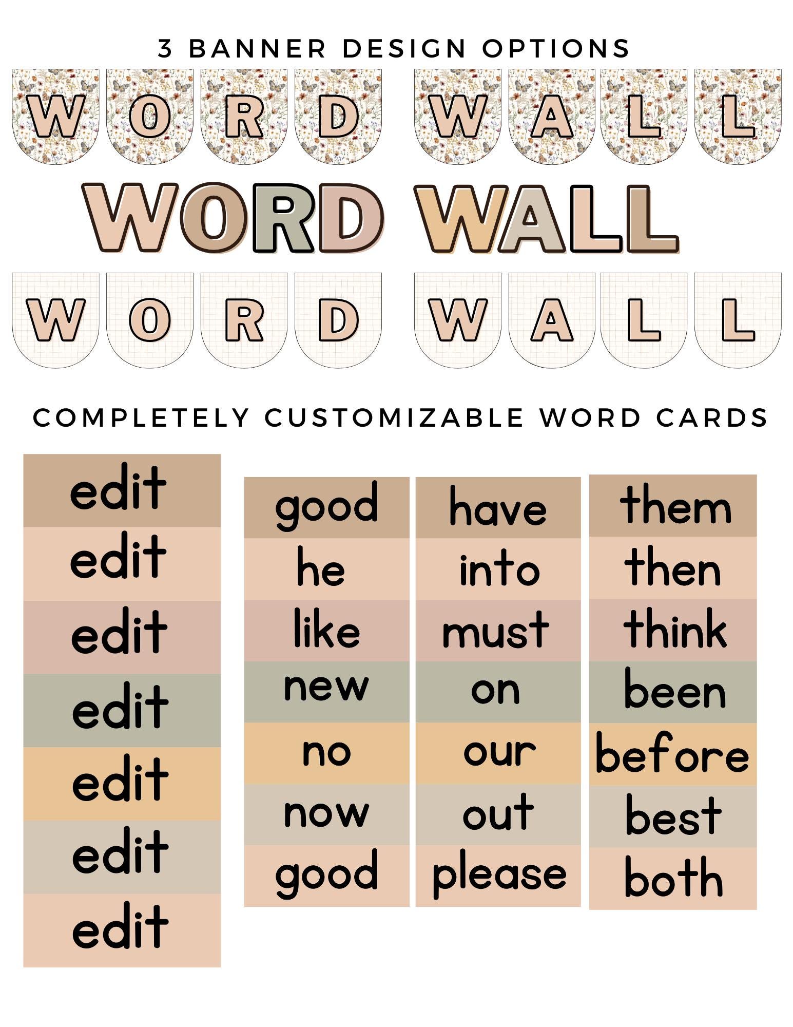 Wildflower Fields Word Wall [editable] - Etsy