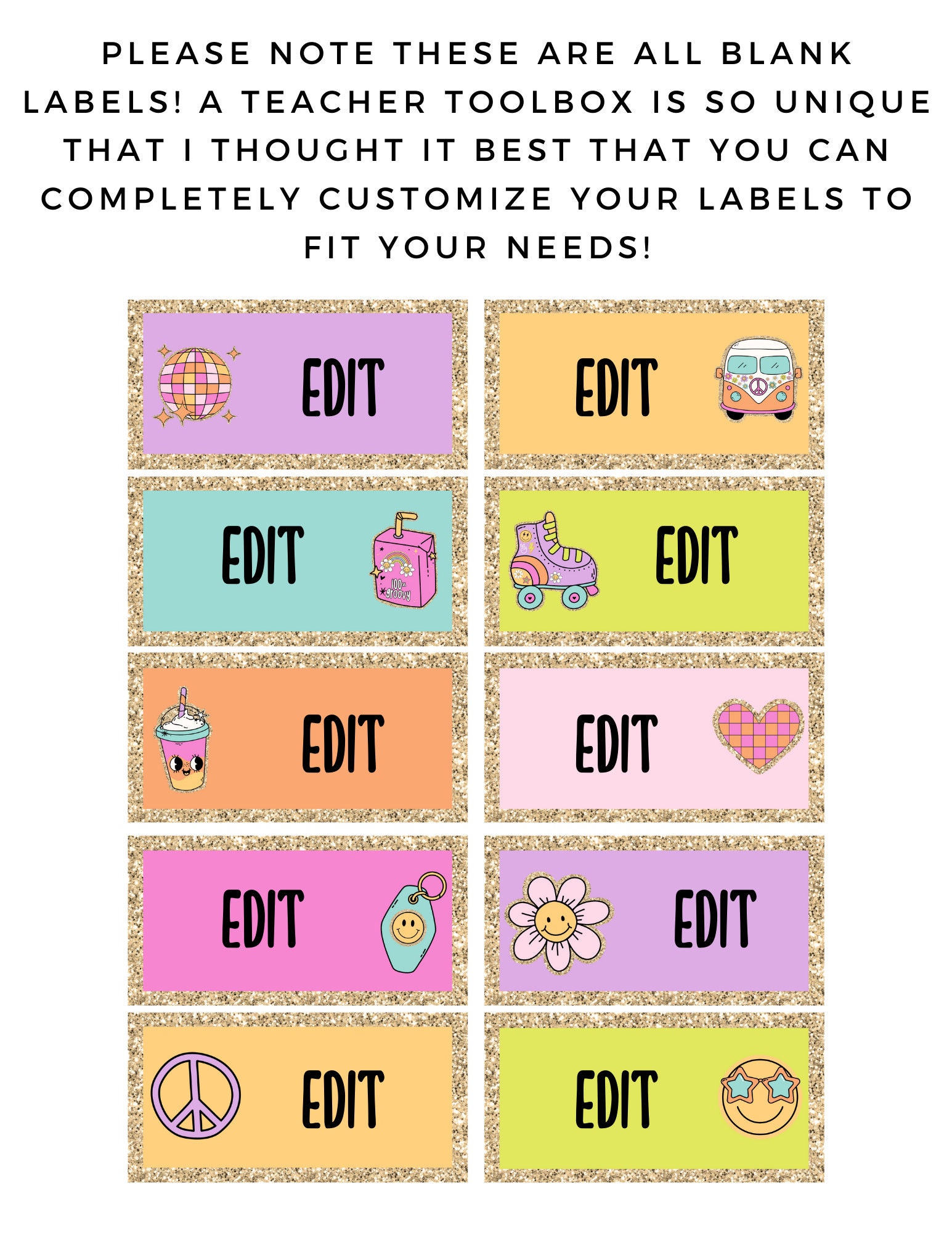 Disco Era Teacher Toolbox Labels [editable] - Etsy