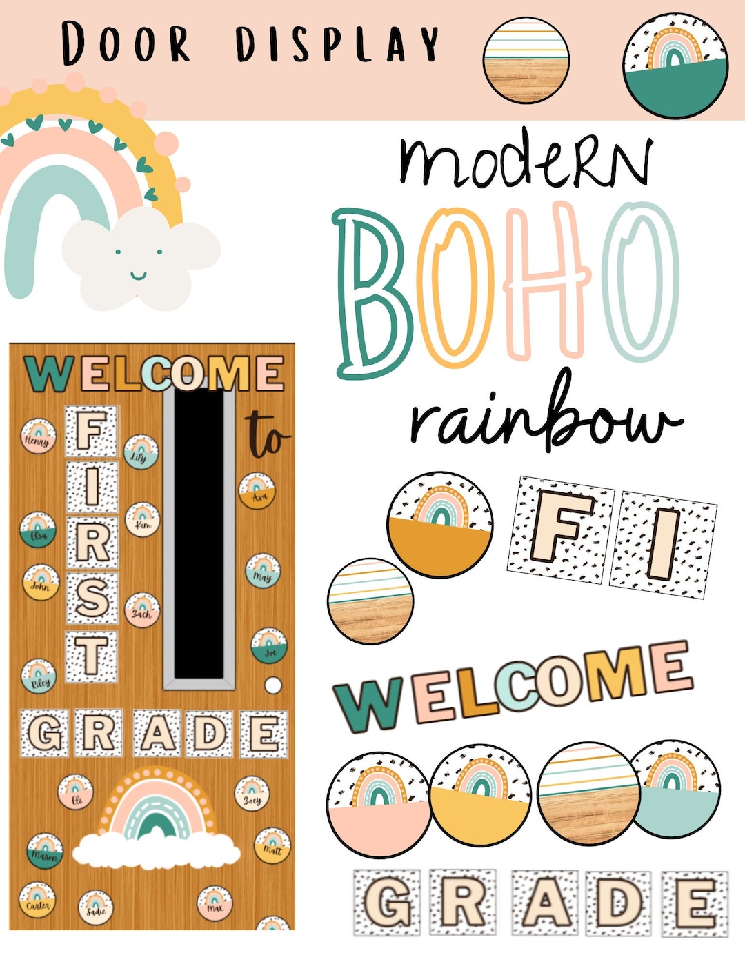 Modern Boho Rainbow Classroom Door Display - Etsy