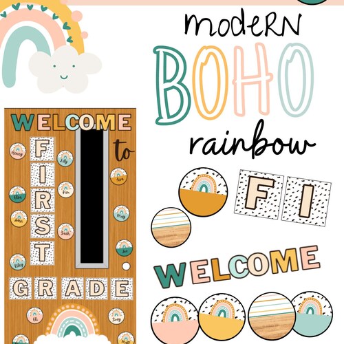 Modern Boho Rainbow Classroom Door Display editable - Etsy