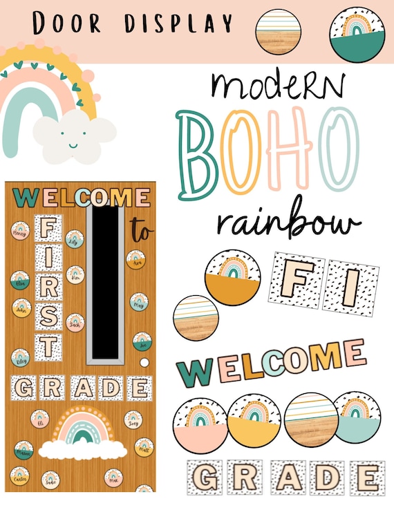 Modern Boho Rainbow Classroom Door Display editable | Etsy