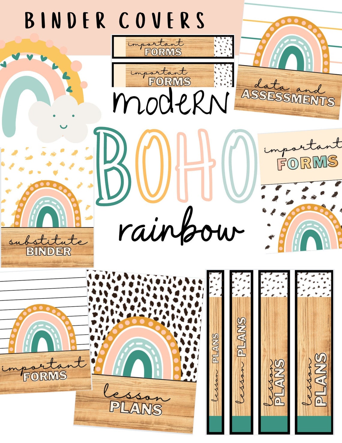 Modern Boho Rainbow Binder Covers | Etsy