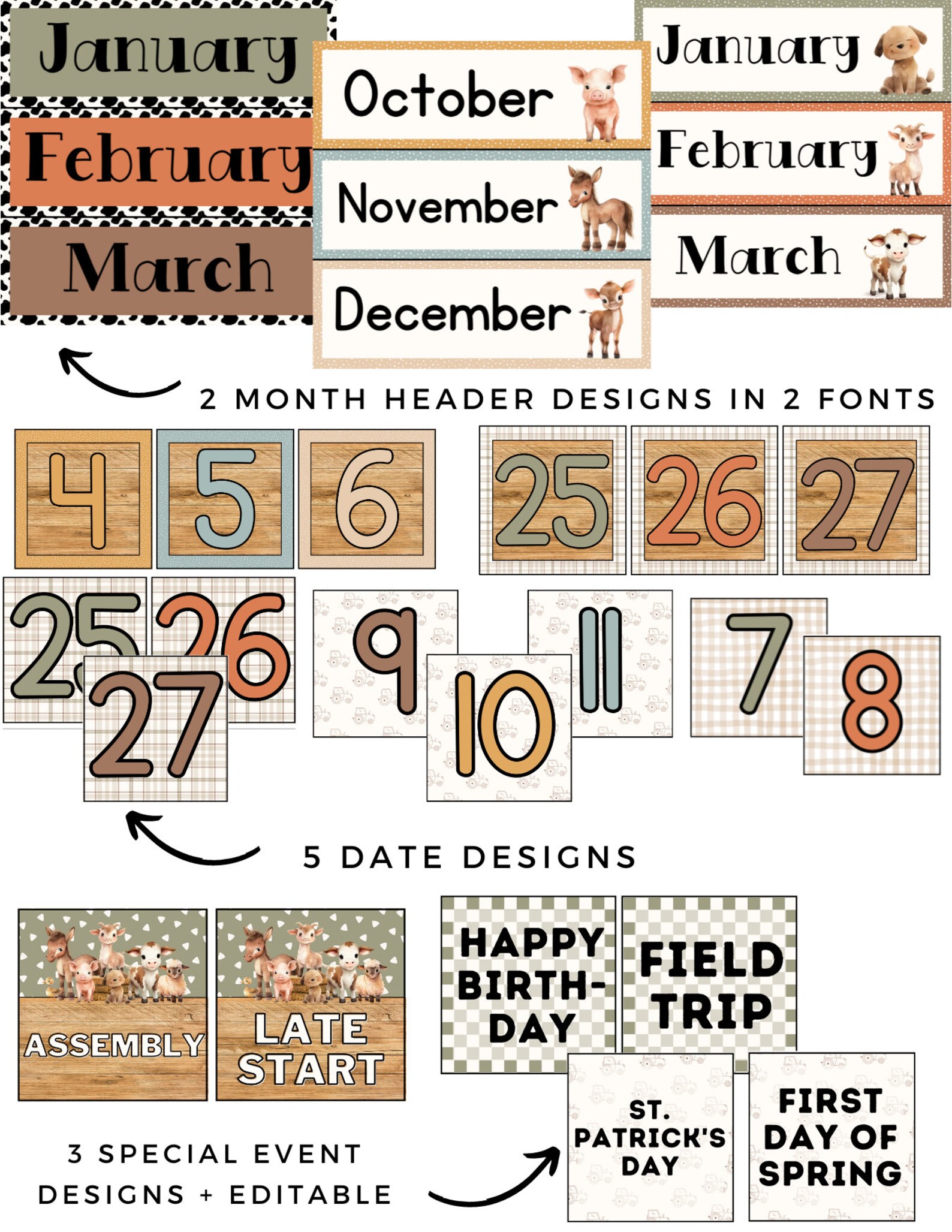 Farm Friends Classroom Calendar - Etsy