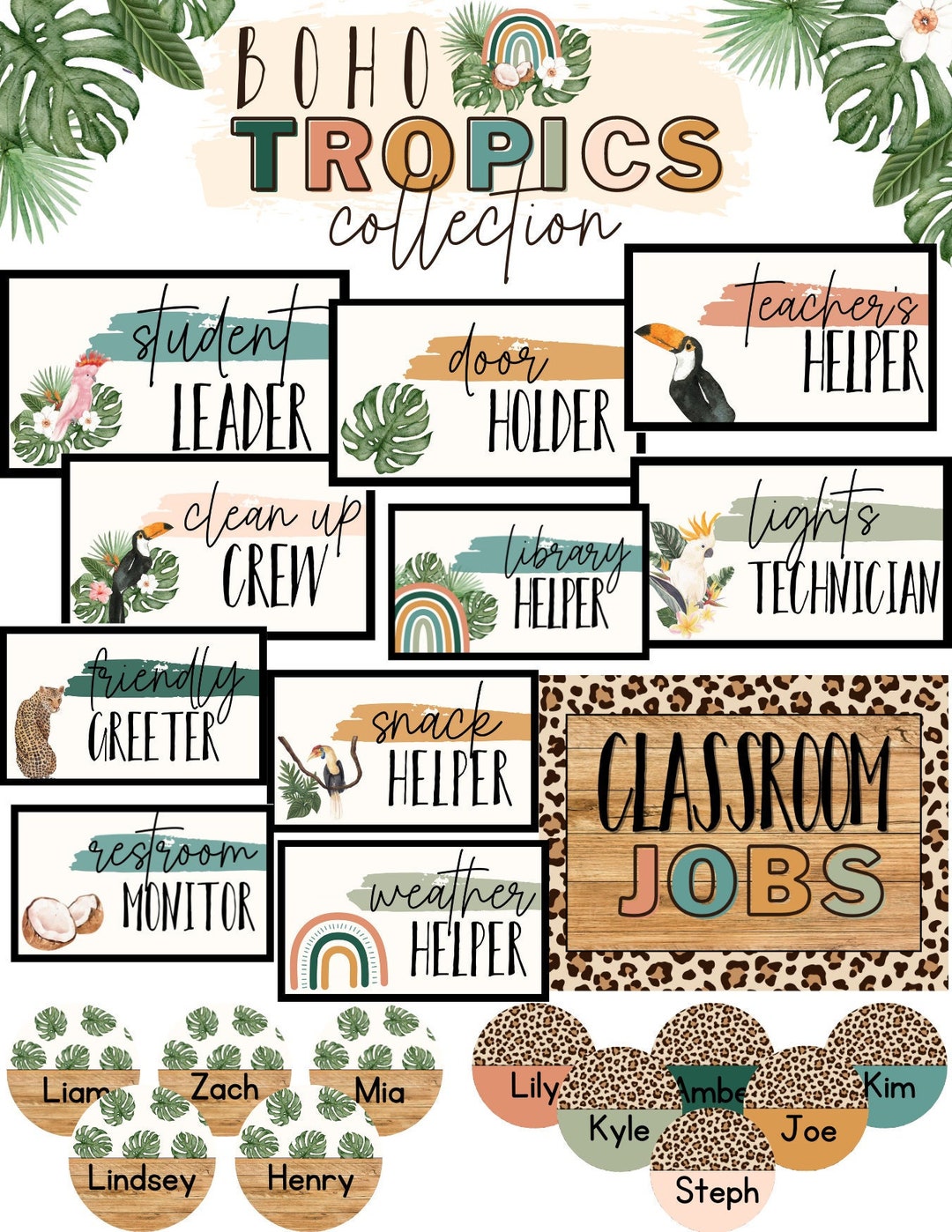 Boho Tropics Class Jobs Display [editable] - Etsy