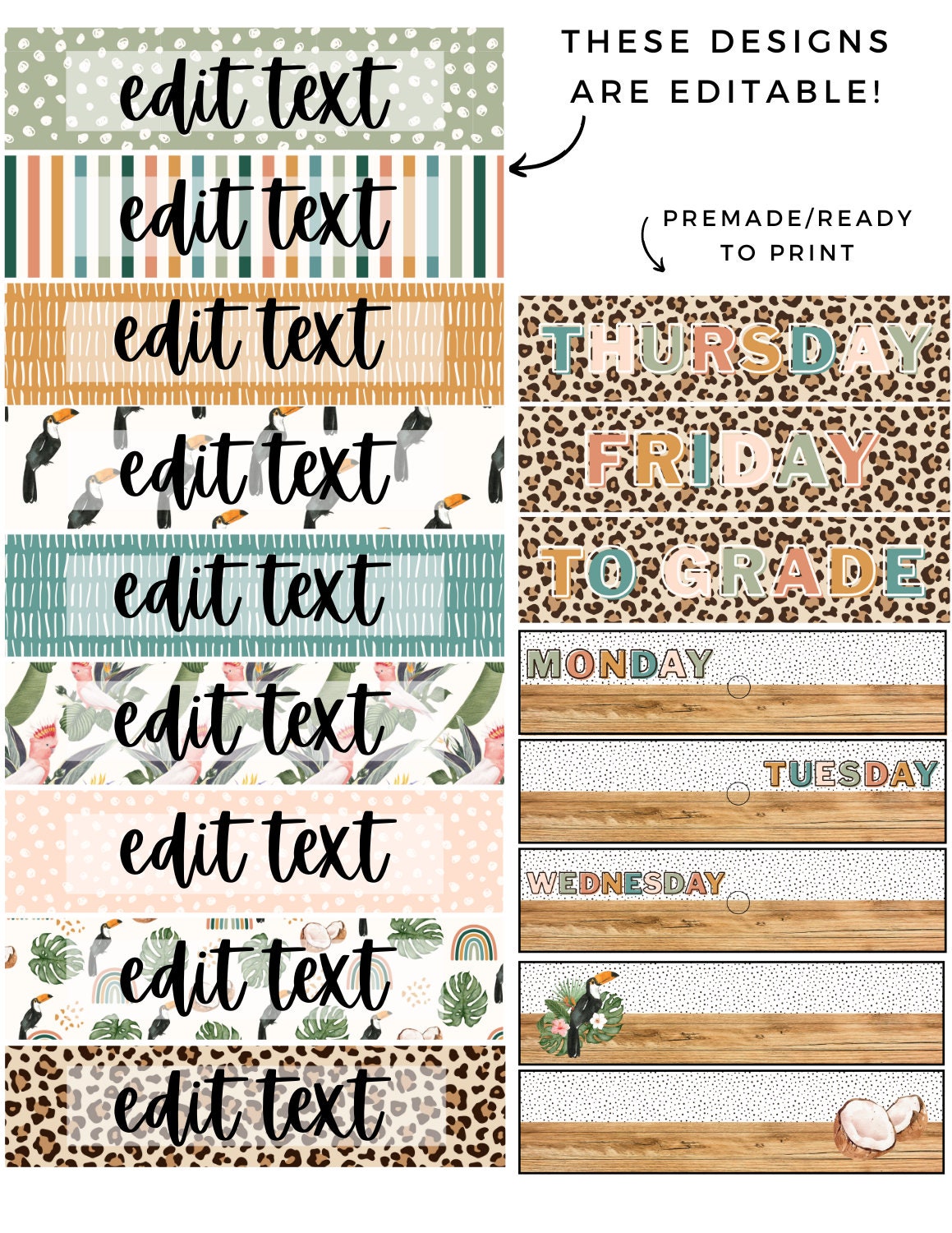 Boho TROPICS 10-drawer Cart Labels [editable Features] - Etsy