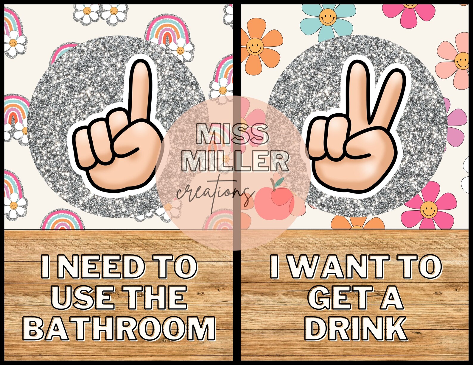 Groovy Glitter Hand Signals Classroom Posters editable - Etsy