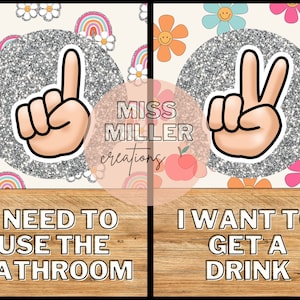 Groovy Glitter Hand Signals Classroom Posters [editable] - Etsy