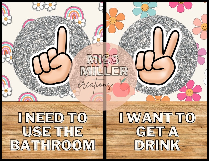 Groovy Glitter Hand Signals Classroom Posters editable - Etsy