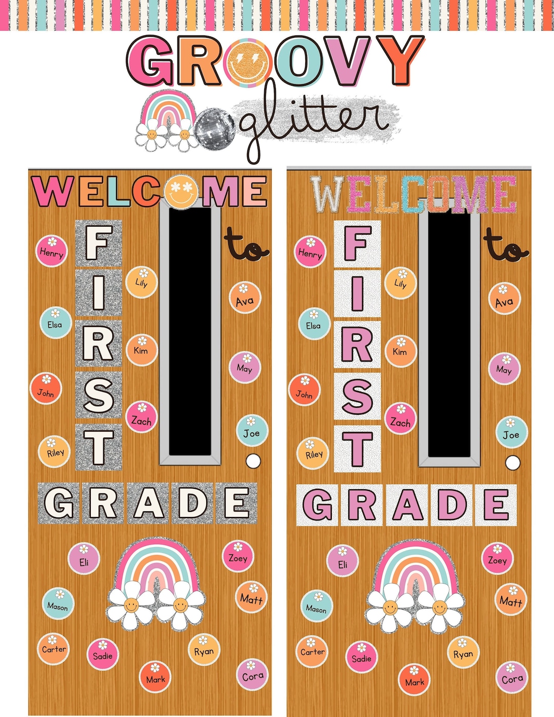 Groovy Glitter Classroom Door Display - Etsy
