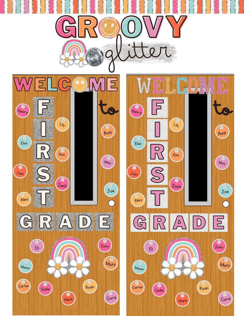 Groovy Glitter Classroom Door Display editable Features - Etsy