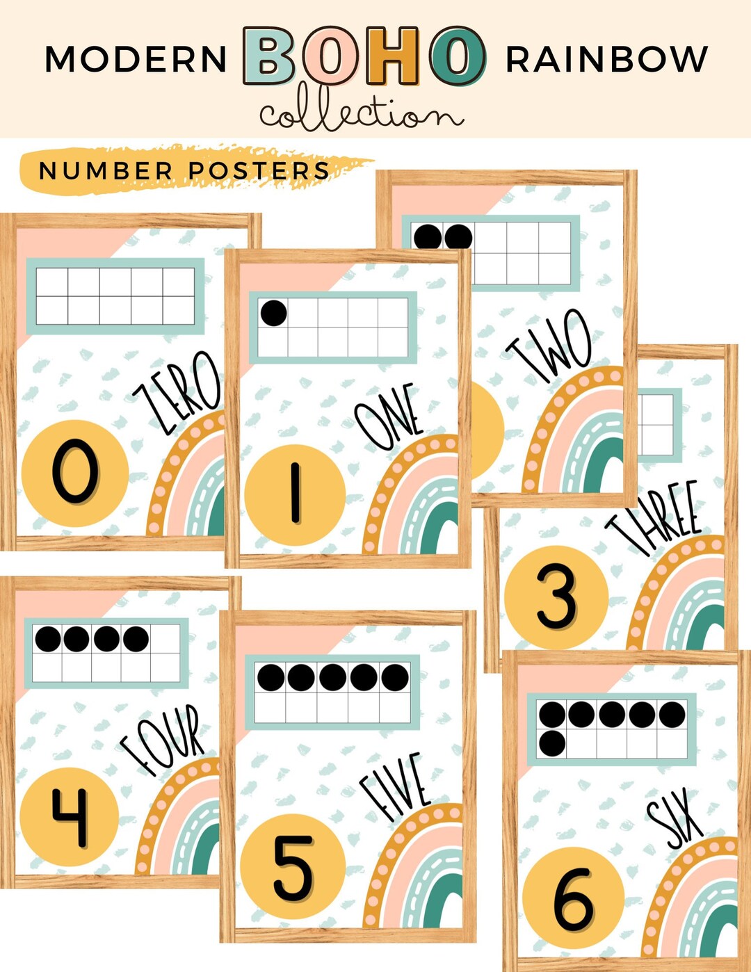 Modern Boho Rainbow Classroom Number Posters - Etsy