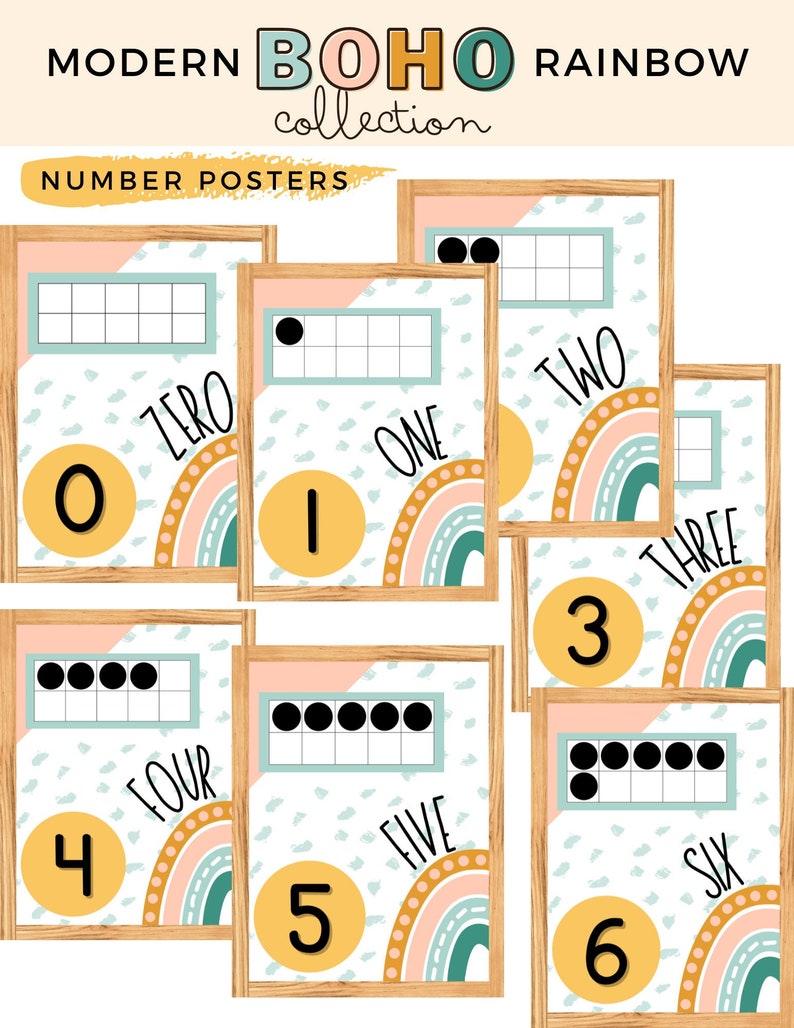 Modern Boho Rainbow Classroom Number Posters - Etsy