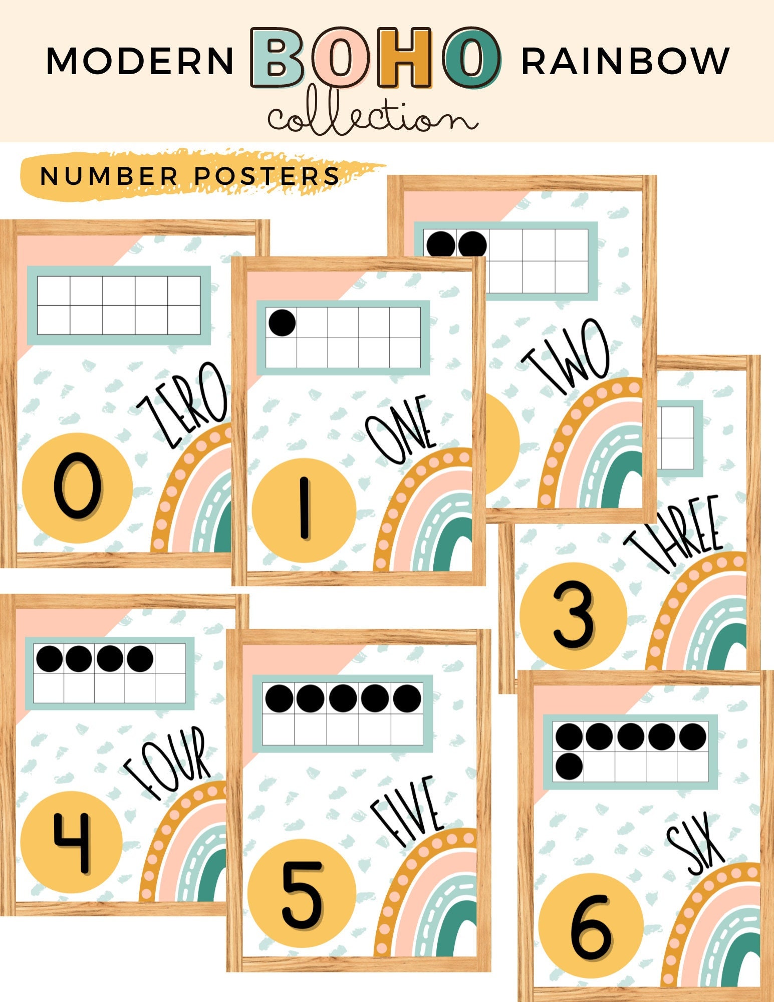 Modern Boho Rainbow Classroom Number Posters - Etsy