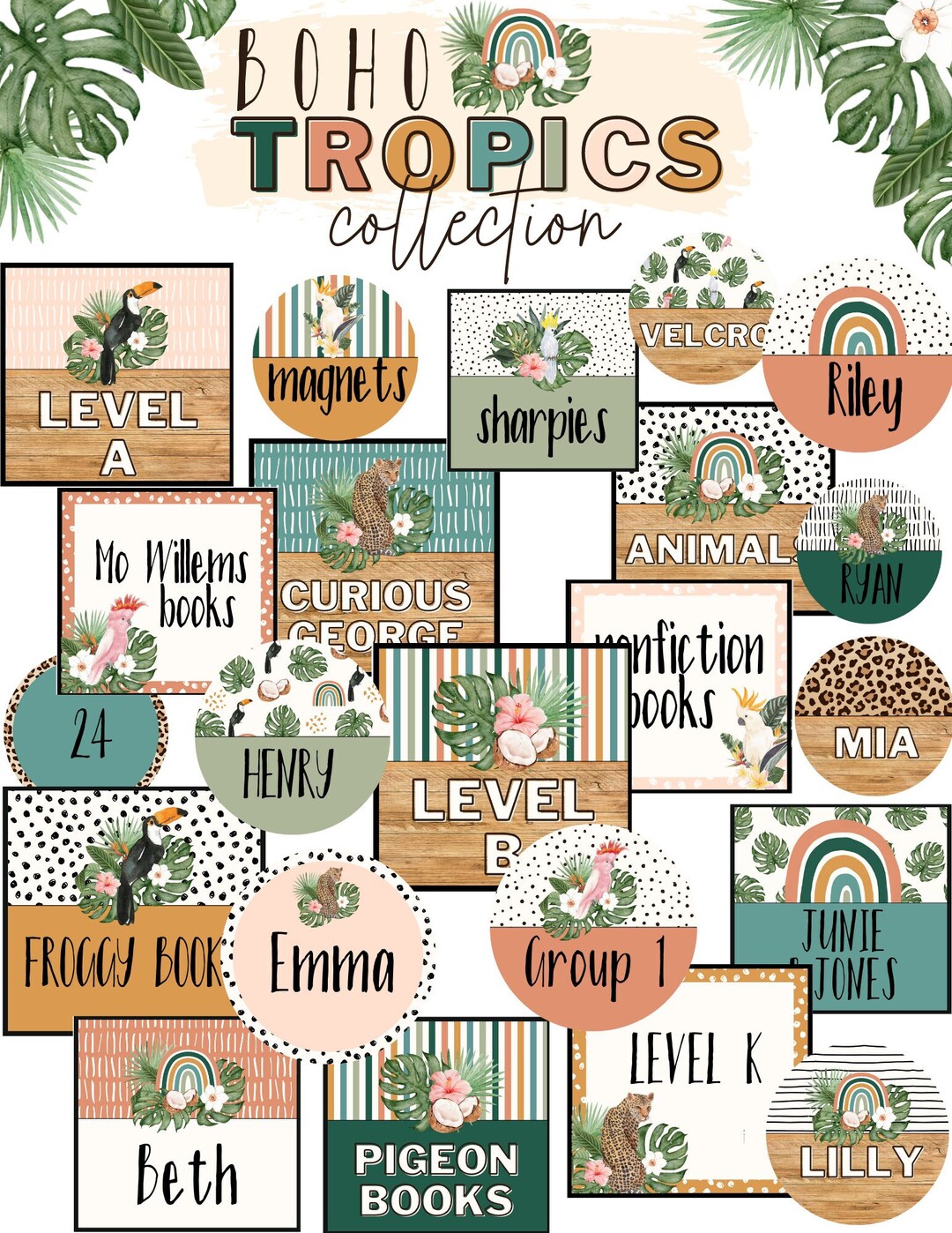 Boho Tropics Classroom Labels [editable] - Etsy