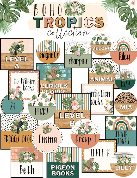 Boho Tropics Classroom Labels editable - Etsy