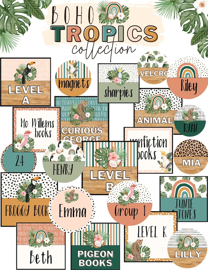 Boho Tropics Classroom Labels editable - Etsy