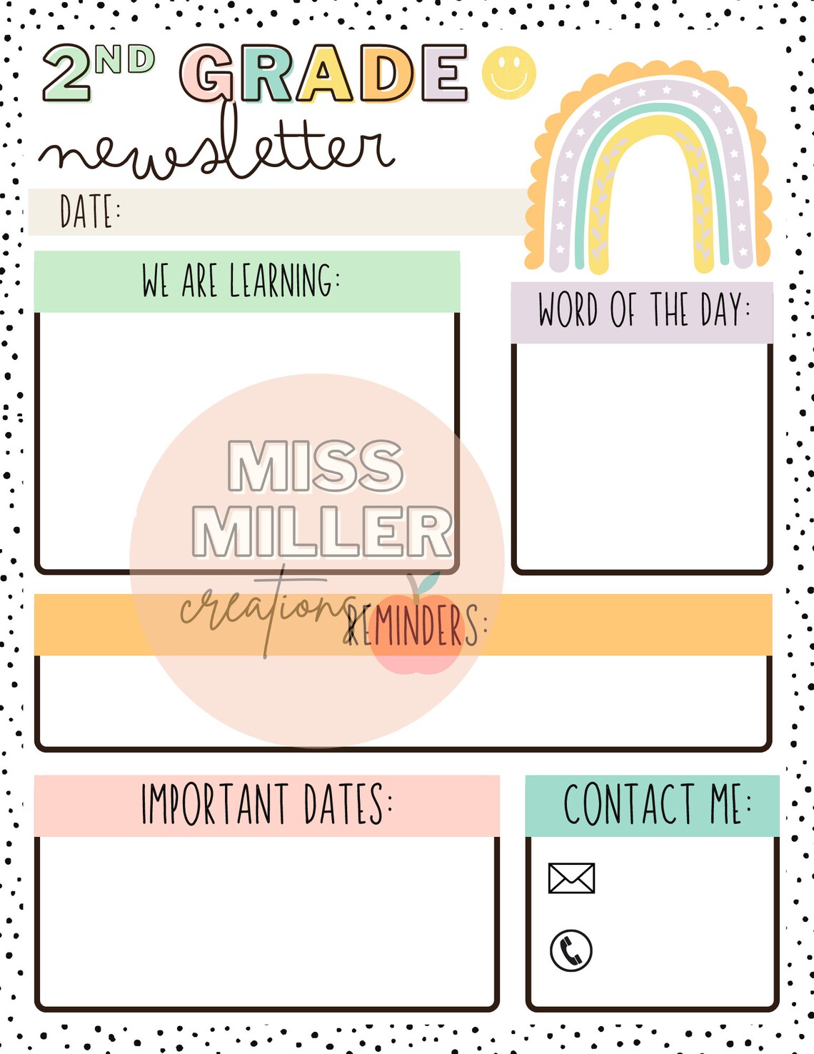 Pastel Boho Rainbow Classroom Newsletter editable - Etsy