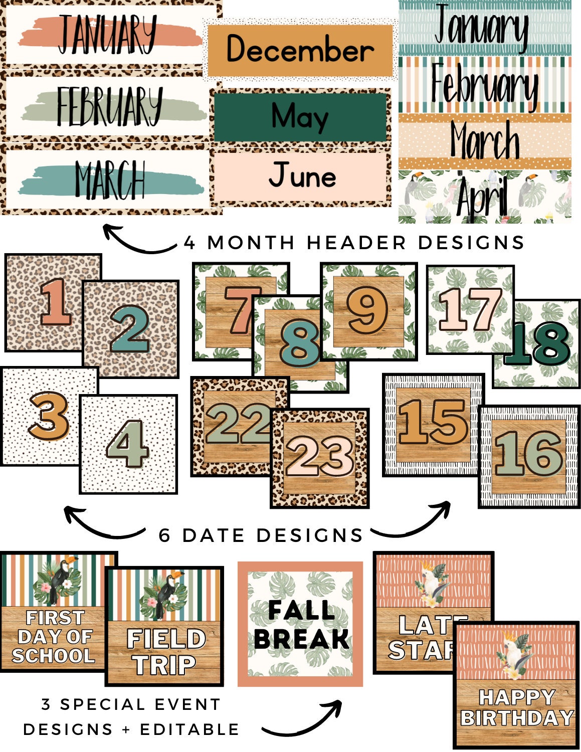 Boho TROPICS Classroom Calendar - Etsy