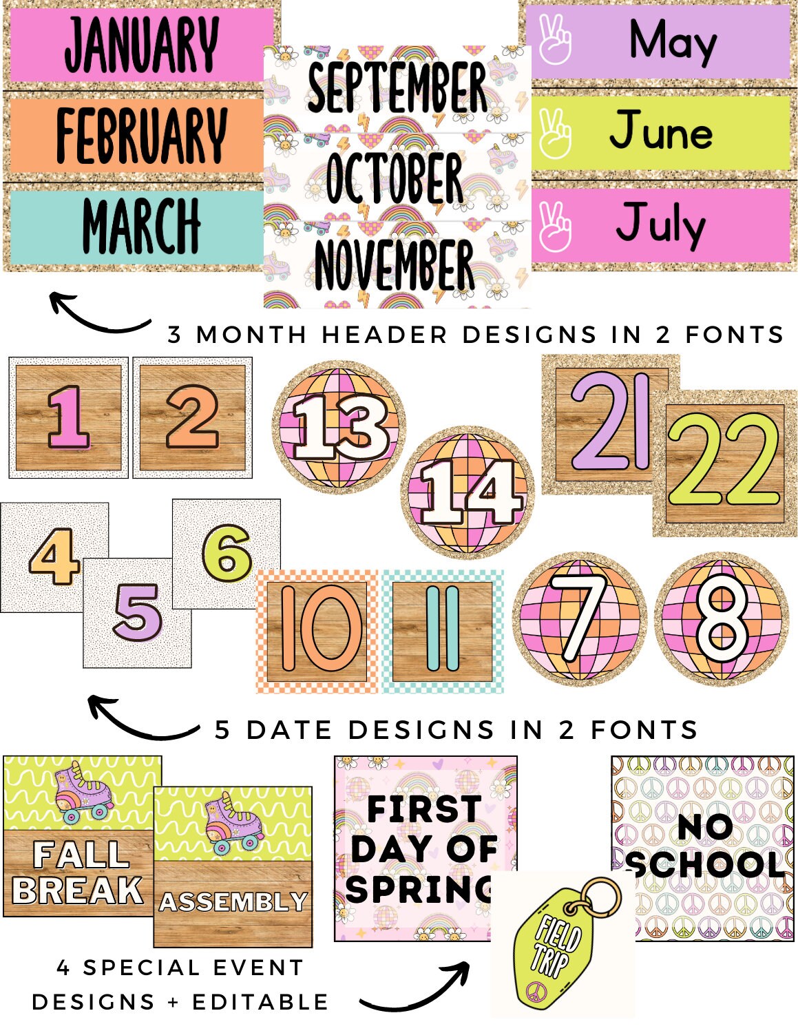 Disco Era Classroom Calendar - Etsy