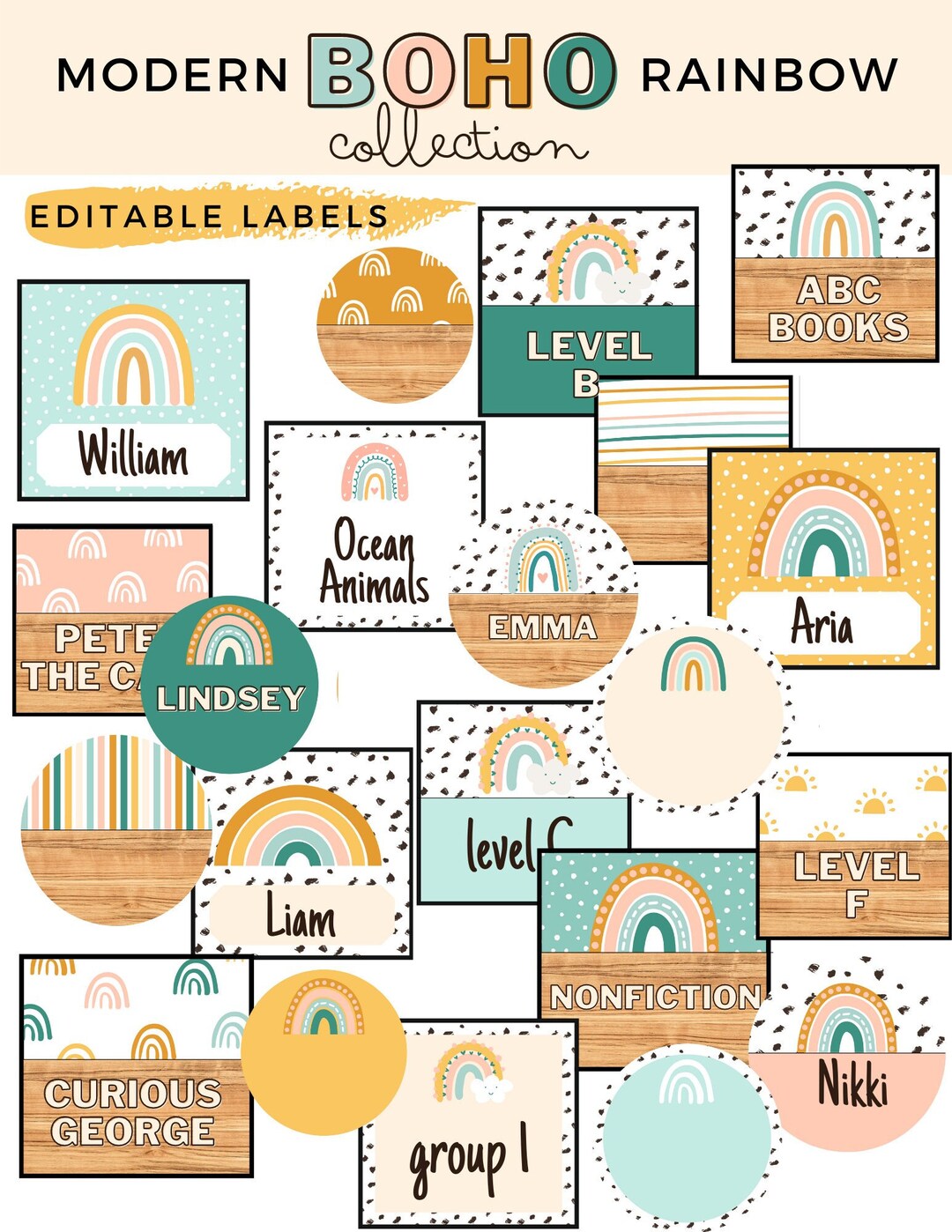 Modern Boho Rainbow Classroom Labels [editable] - Etsy