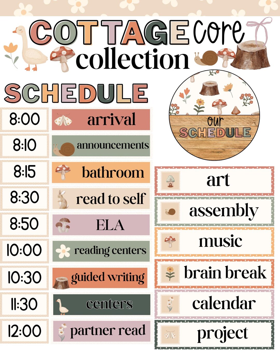 Cottagecore Classroom Schedule [editable] - Etsy