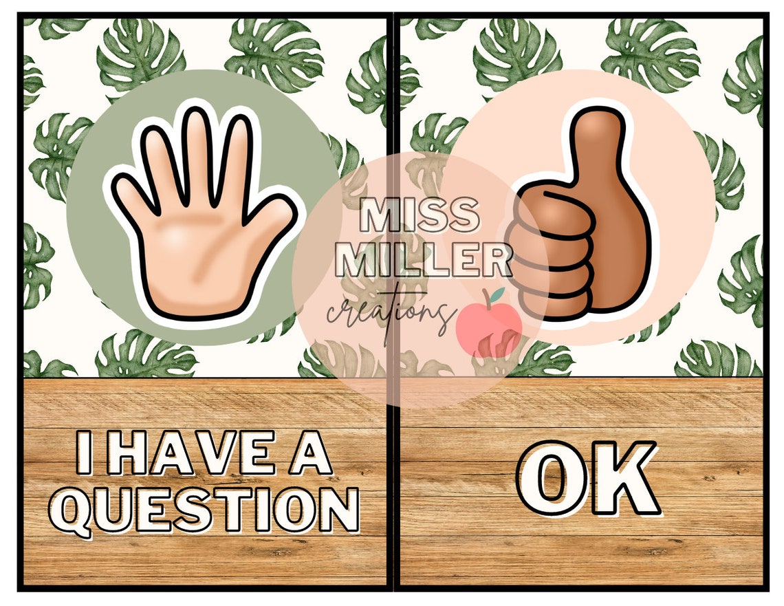 Boho Tropics Hand Signals Classroom Posters editable - Etsy