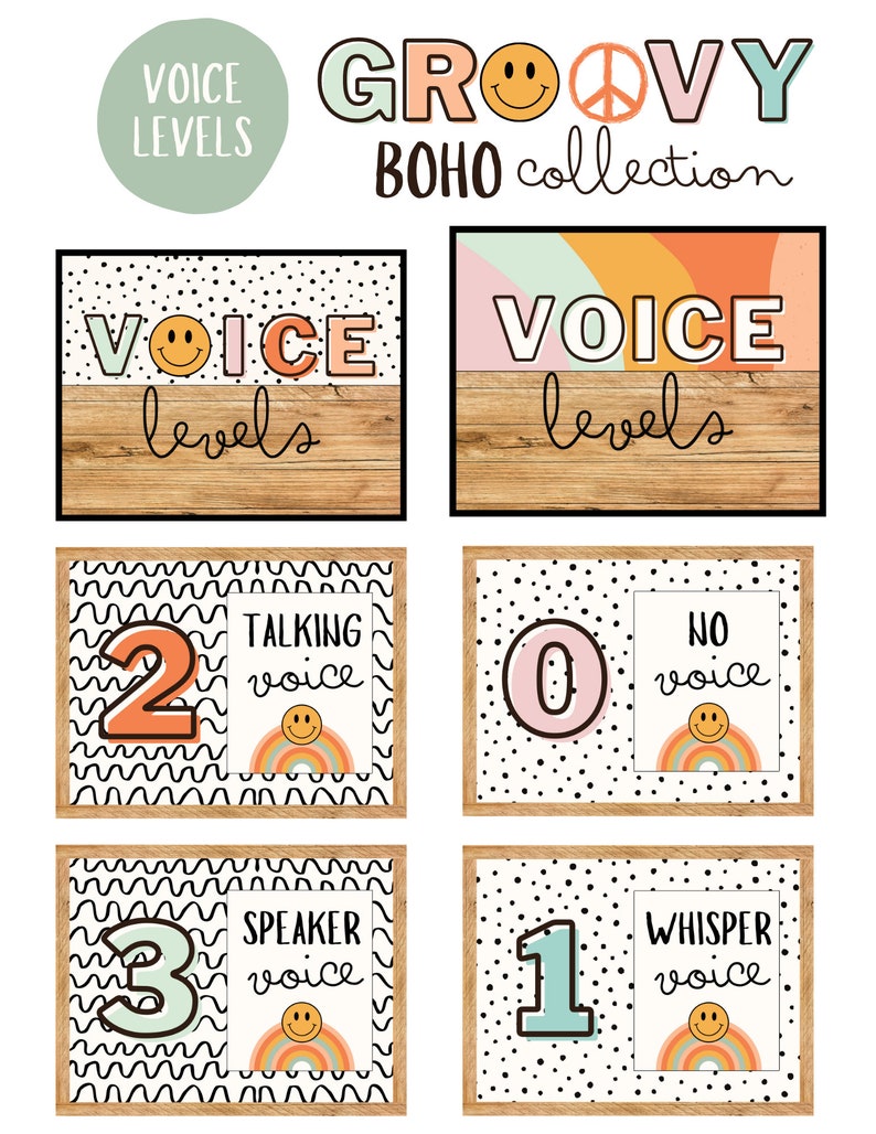 Groovy Boho Voice Level Classroom Posters editable - Etsy