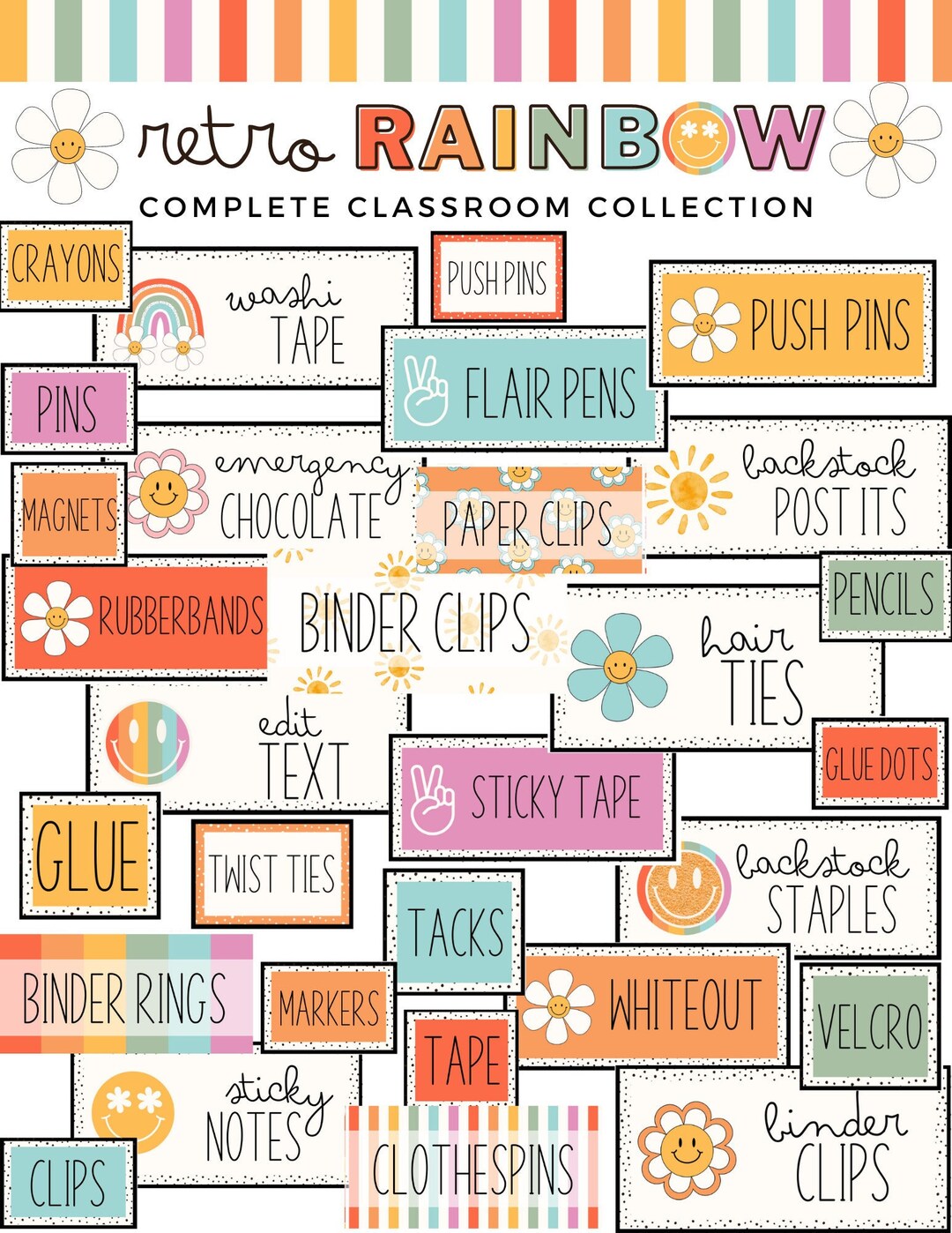 Retro Rainbow Teacher Toolbox Labels [editable] - Etsy