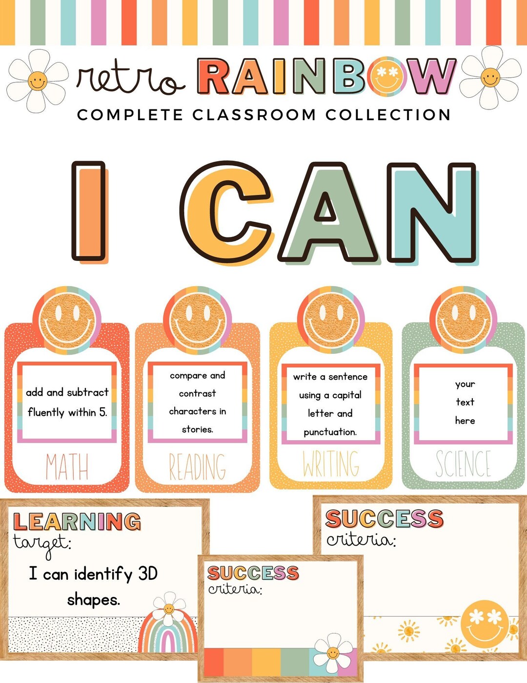 Retro Rainbow Learning Goal Posters/i Can Statements/focus Wall ...