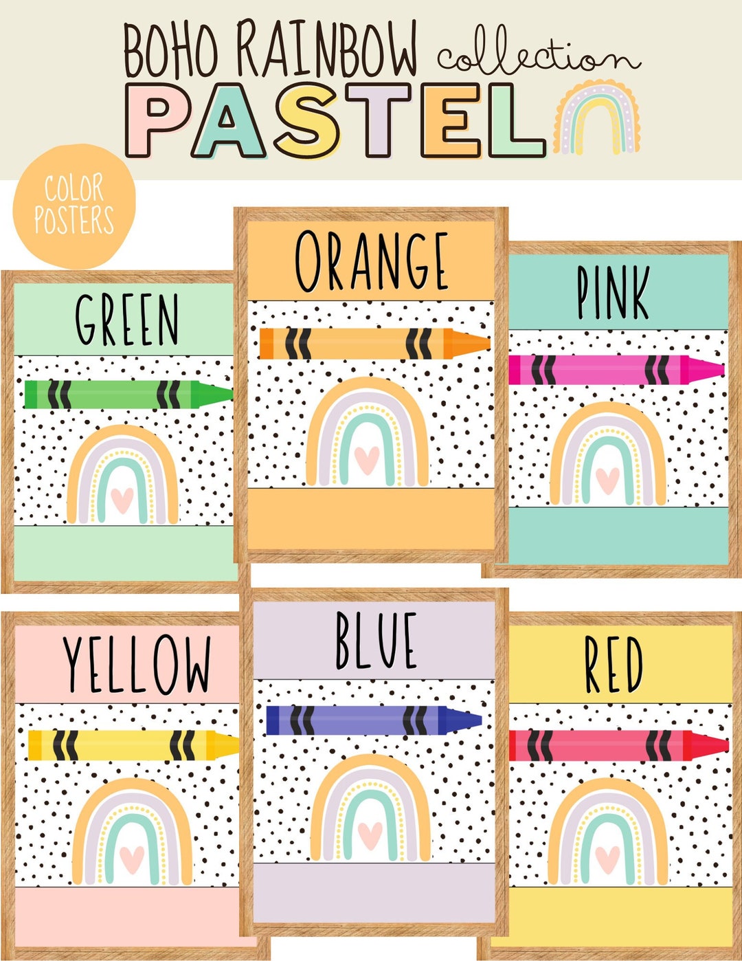 Pastel Boho Rainbow Color Word Posters - Etsy