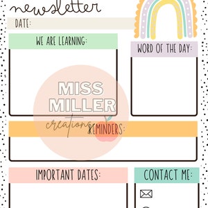 Pastel Boho Rainbow Classroom Newsletter [editable] - Etsy