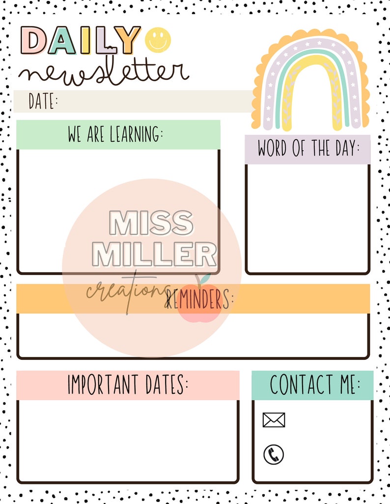 Pastel Boho Rainbow Classroom Newsletter editable - Etsy
