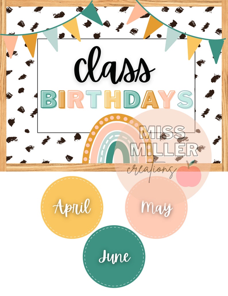 Modern Boho Rainbow Class Birthdays Display editable - Etsy