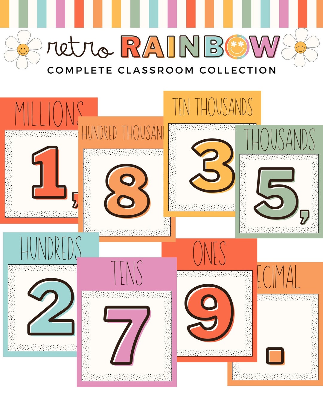 Retro Rainbow Place Value Posters - Etsy